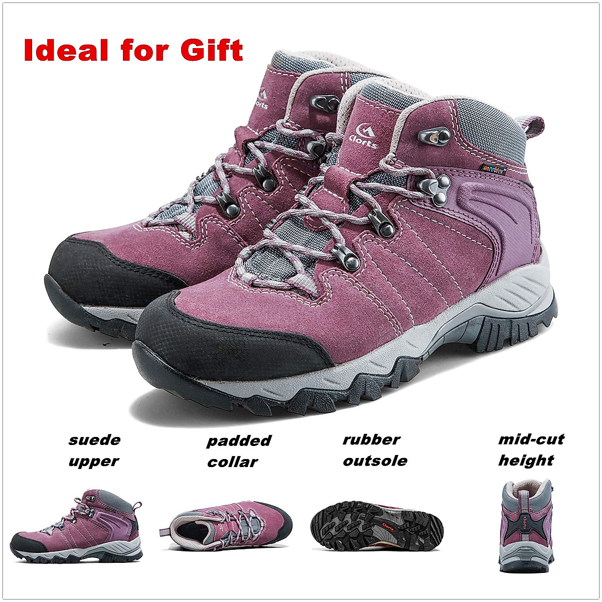 Clorts Women’s hiking camping Boots Waterproof Breathable High-Traction Grip Backpacking Hiker Shoes HKM-822E US 9 Purple