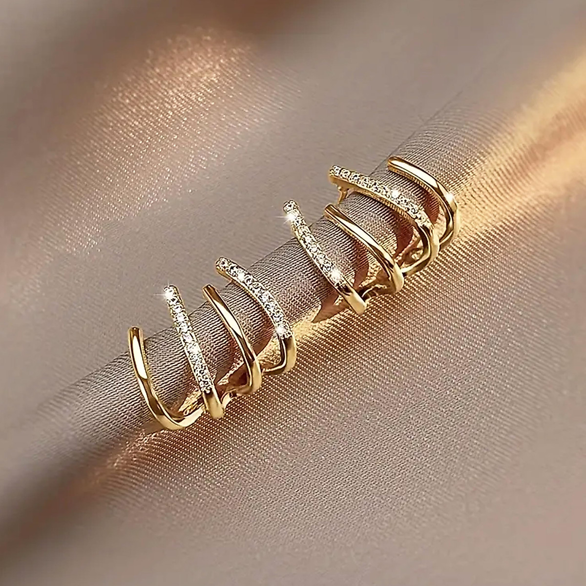 Gold Needle Stud Earrings for Women Stud Ear Cuffs Non Pierced Ear Cartilage Earrings Rhinestone Minimalist Twist Earrings for Girls, Rhinestone, other