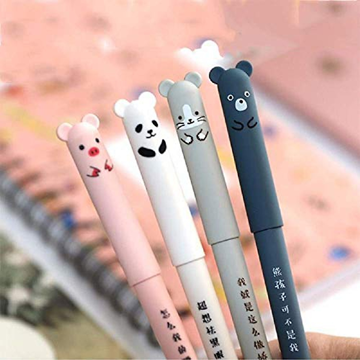 8pcs Cute Kawaii Cartoon Cat Pig Bear Panda Animal Gel Ink Pen Ballpoint 0.35mm Black Ink Student Pens Rollerball Pens For Student Gift Stationery Office Supplies, Erasable Pen Friction Erasable Pen