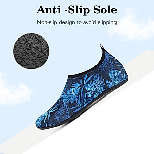 Aqua Socks Beach Water Shoes Barefoot Yoga Socks Quick-Dry Surf Pool Swim Shoes for Women Men(Blue Leaves,12.5/13 Women,10.5/11.5 Men,44/45 EU)