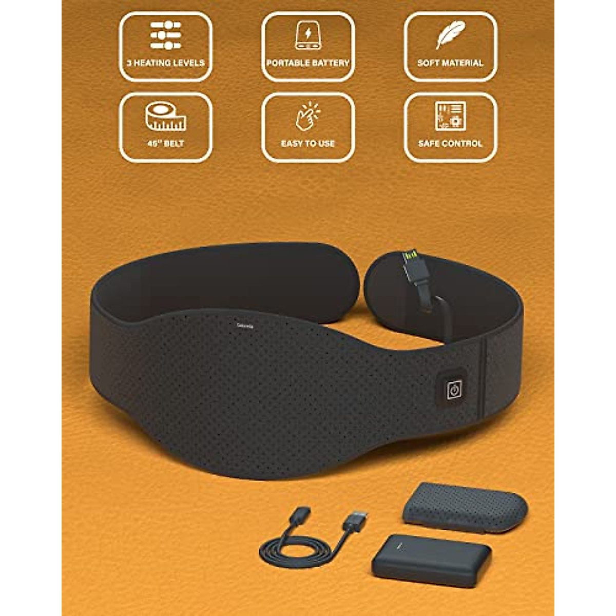 Calorella Portable Cordless Heating Pad with Battery - Wireless Electric Heat Belt with 3 Heat Levels, for Lower Back or Cramps Belly Pain Relief Heating Pads Black