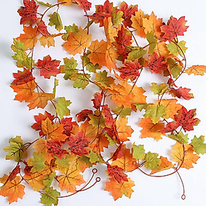 mizii 2 Strands Autumn Artificial Maple Vines Garland 79" Fake Vine with Silk Fall Leaves Faux Hanging Plants Greenery Decoration for Bedroom Home Wall Party Arch Apartment Room Decor (Maple)