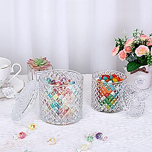 BTSKY Set of 2 Crystal Decorative Jars Glass Qtip Holder with Lids Clear Cotton Swab Holder Apothecary Jar for Bathroom Canisters Classy Candy Dish Decor Jewelry Box for Office Vanity, Large+Small
