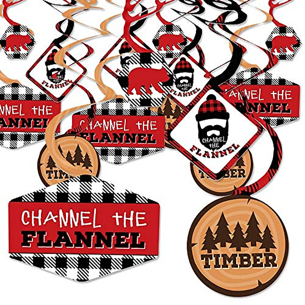 Big Dot of Happiness Lumberjack - Channel the Flannel - Buffalo Plaid Party Hanging Decor - Party Decoration Swirls - Set of 40