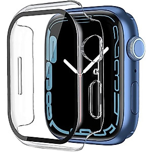 Smiling 2 Pack Case Built in Tempered Glass Screen Protector Compatible with Apple Watch Series 9 (2023)/Series 8 /Series 7 41mm, Hard PC Case Overall Protective Cover- Transparent