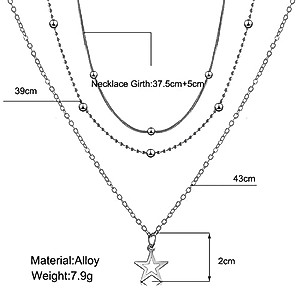 Yheakne Boho Layered Star Choker Necklace Silver Star Pendant Necklace Layering Satellite Chain Necklace Outline Star Necklace Chain Jewelry for Women