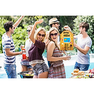 FLYAB Funny Patio Decor Sig Welcome to Our Paradise Sign 8"x12" Patio Decoration Sign Outdoor Pool Backyard Bar Sign Farmhouse Sign Plaque for Backyard Home Wall Decoration