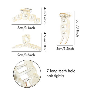 inSowni 7 Pack Pearl Plastic Hair Claw Clips White Fancy Non Slip Jaw Barrettes Elegant Hair Styling Grip Clamps Korean Decorative Wedding Bridal Hair Accessories Bulk for Women Girls Thin Thick Hair