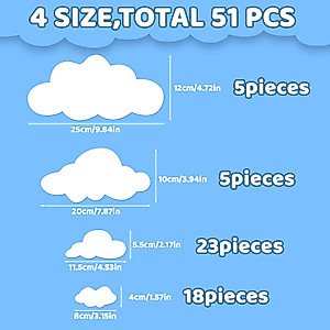 51pcs Big Clouds Wall Decals Removable Decals DIY Large Vinyl Wall Sticker Self Adhesive Wallpaper for Girls Bedroom Nursery Baby Boy Kids Room Wall Art Decorations, Peel and Stick