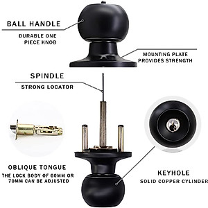 Rulart Door Knob Lock Key Bedroom - Keyed Door Knob Lock Interior and Exterior Bathroom Doorknob,Bedroom Entry Door Knobs with Lock and Key，Satin Stainless Steel Standard Door knob Lock（2 Pack）