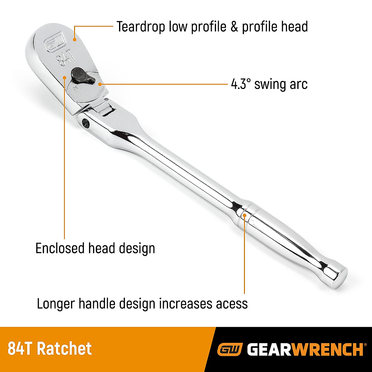 GEARWRENCH 2 Piece 1/4", 3/8" Drive 84 Tooth Full Polish Flex Head Teardrop Ratchet Set - 81216A-07