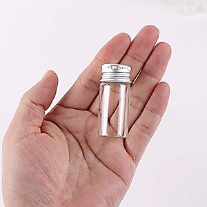 MaxMau 24 Sets 10ml Glass Vials Small Bottles Mini Tiny Jars with Aluminum Screw Caps Sealed Top Metal Lids Cover Clear Message Sample Bottle Storing Beads Wedding Favors Decorations DIY Crafts