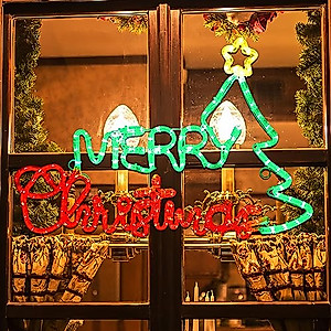 Retisee 24 Inch Jumbo Merry Christmas Neon Light Outdoor Large Merry Christmas Neon Signs Waterproof LED Christmas Sign for Indoor Home Window Party Garage Walls (Xmas Tree)