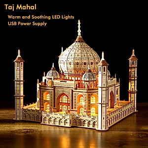 UGUTER 3D Wooden Puzzle Architecture Building Taj Mahal Model Craft STEM Kit LED Light DIY Home Decoration Mother's Day Birthday Gift for Adults & Kids (Taj Mahal)