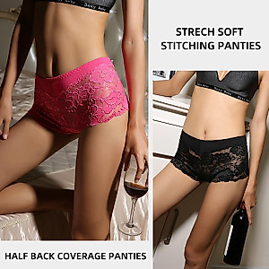 moonlight elves Women's Lace Underwear Plus size Boyshorts Soft Hipster Panties Comfort Sexy Sheer Panty for Ladies – Pack of 6, Size L