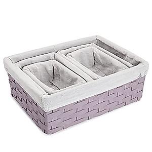 5 Piece Set Woven Nesting Storage Baskets, Decorative Wicker Bins for Organizing, Lavender (3 Sizes)