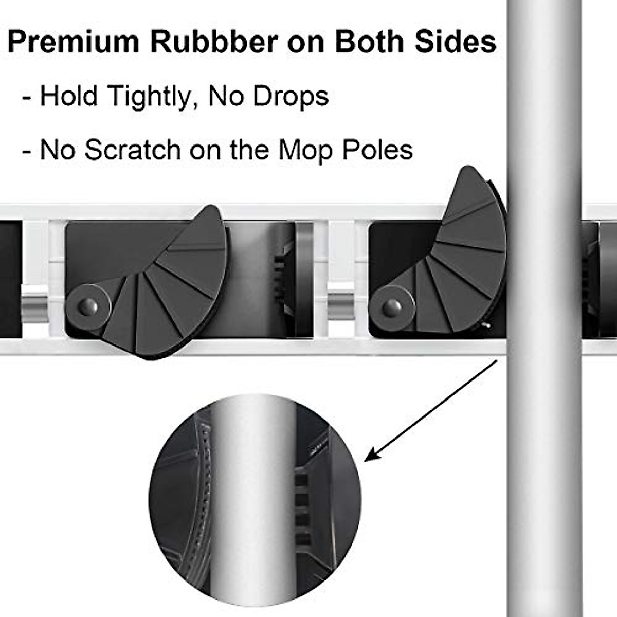 Mop Broom Holder Wall Mount, Metal Broom Organizer Storage Rooms Garage Garden Kitchen Tool Clean Tools Organizer Non-slip Wall Hanger(4 Adjustable Slots & 4 Hooks, Black)