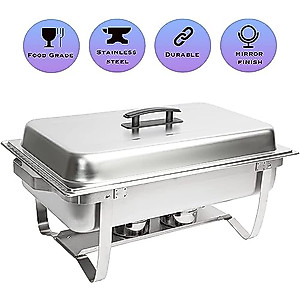 Chafing Dish Buffet Set (4 Pack) Chafers 8QT Buffet Servers And Warmers, Chaffing Servers With Covers, Catering, Chafer, Folding Stand, Food Warmer For Parties Buffets