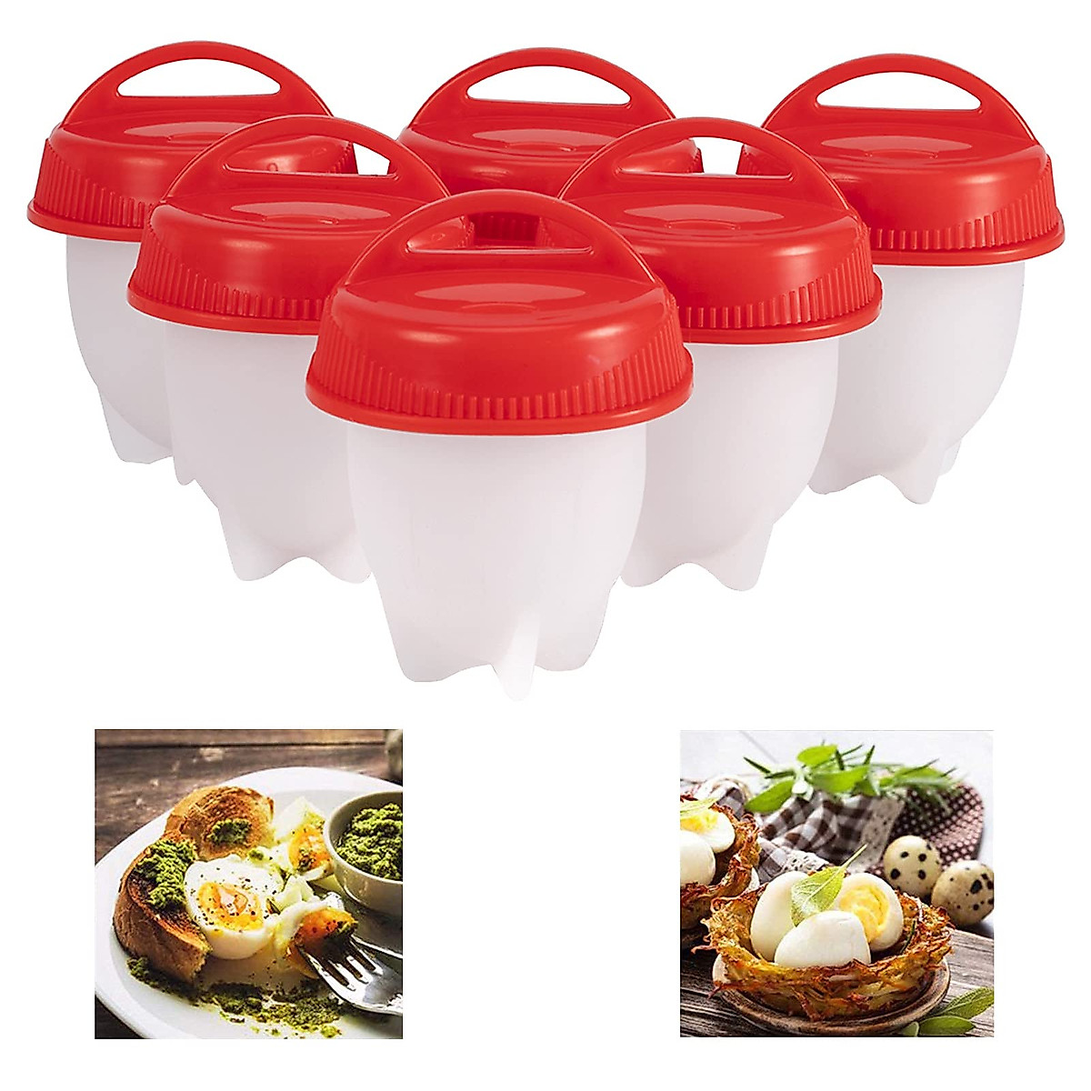 Silicone Egg Cooker, Hard Boiled Egg Maker 6 Pieces Silicone Egg Poachers, Boiled Egg Cooker without Shell, BPA Free Non-Stick Egg Poacher, Fast Poaching Egg Cooker for Hard Boiled Eggs