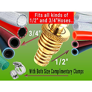 Khanjan Adjustable Spray Nozzle - 2-in-1 Brass Water Jet Spray Gun Nozzle with Clamps for Effortless Garden Watering, Car Washing, and House Cleaning - Universal Fit for ¾” and ½” Hoses