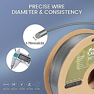 KINLUOT PETG Filament 1.75mm 3D Printer Filament Grey PETG, Easy to Print, Dimensional Accuracy +/- 0.03 mm, 1kg Cardboard Spool (2.2lbs), Fit Most FDM Printer (Gray)