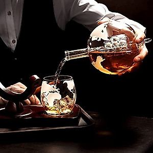 Gifts for Men Dad, Christmas Stocking Stuffers, Whiskey Decanter Set with 2 Etched Globe Glasses,Metal Whiskey Stones, Unique House Warming Anniversary Birthday Gift for Husband Him Boyfriend