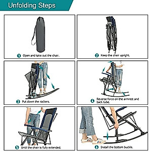 PORTAL Folding Rocking Chair, Oversized Camping Rocker Outdoor with High Back Hard Armrest, Support 300lbs (Blue)