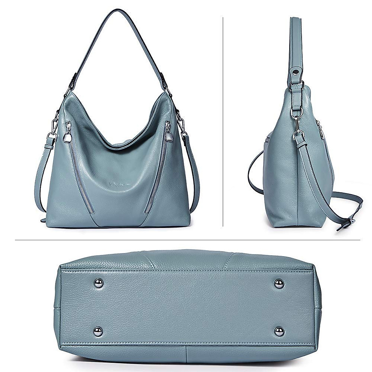 BOSTANTEN Women Leather Handbag Designer Large Hobo Purses Shoulder Bags Blue and RFID Blocking Zip Around Credit Card Holder Phone Clutch Wristlet