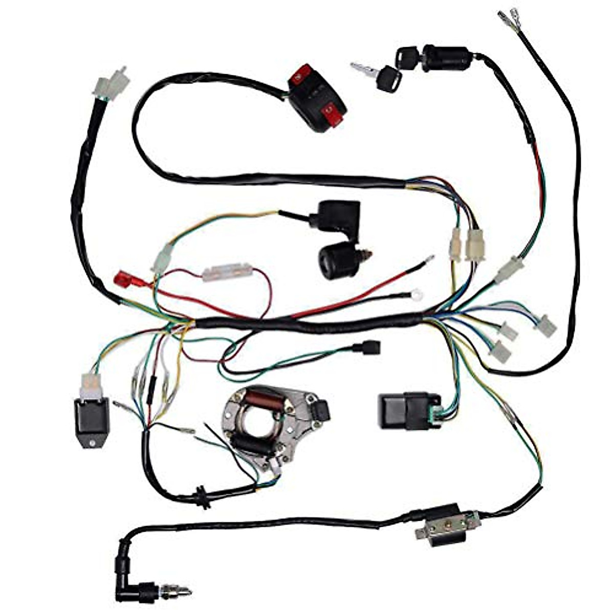 Complete Wiring Harness Kit ATV Wire Harness for Taotao Chinese 4 Wheeler 50cc 70cc 110cc 125cc Pit Quad Dirt Bike Parts with Electrics Stator Coil CDI Solenoid Relay by BOOTOP PIN
