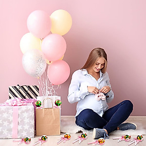 30 Pcs Baby Rattle Party Favors Baby Shower Bottles with Bow Crystal Bear Pacifier Ornament Pink Fillable Baby Rattle Plastic Candy Bottle and 56 Thank You Label Stickers for Birthday Gift Decoration