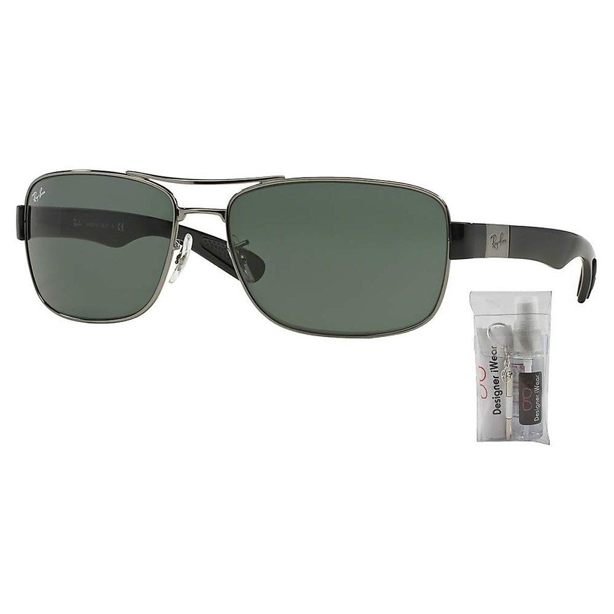 Ray-Ban RB3522 004/71 61M Gunmetal/Green Sunglasses For Men+ BUNDLE with Designer iWear Eyewear Kit