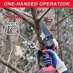 Mini Chainsaw 6-Inch Battery Powered - GardenJoy Cordless Power Handheld Chainsaw with 2 Batteries and Fast Charger, 21V Portable Small Electric Chain Saws for Tree Trimming Wood Cutting