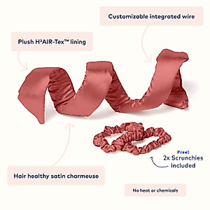 RobeCurls Satin The Original Heatless Curling Rod Headband Hair Accessories For Women — Includes 2 Scrunchies (Rose)