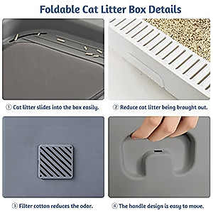 Fhiny Foldable Cat Litter Box with Lid, Enclosed Drawer Kitty Litter Pan Front and Top Entry Door Cat Potty with Plastic Scoop Anti-Splashing No Smell Easy to Scoop