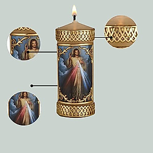 Hand Crafted Divine Mercy Catholic Prayer Candle, Unscented Decorative Candles for Devotional, Religious Gifts for Christian Families, 4.75 Inches