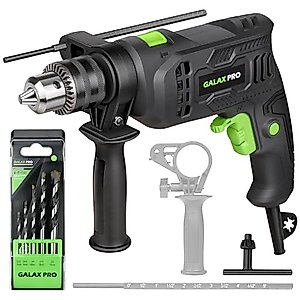 GALAX PRO Hammer Drill, 4.5A Corded Drill Impact Drill 0-3000RPM Electric Drill with 5 Drill Bit Set, Hammer and Drill Functions, 360°Rotating Handle