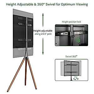 UPGRAVITY Easel TV Stand with Tripod Base for 45-65 inch LED LCD OLED Flat Screens, Height Adjustable TV Floor Stand w/Cable Ties, 180°Swivel Portable TV Mount Stand for Bedroom, Living Room, Studio