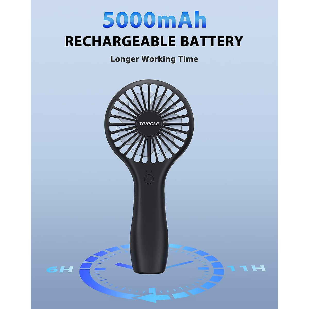 TriPole Mini Handheld Fan 5000mAh Battery Operated Small Fan 2 Speeds Powerful Personal Portable Fan Cute Design USB Rechargeable Electric Fan for Eyelash Makeup Kids Women Men Outdoor Travel, Black