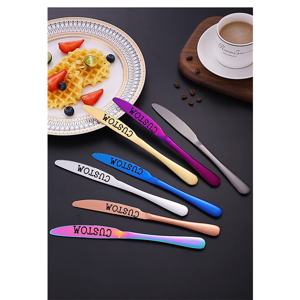 OBTIAN Stainless Steel Customized Flatware Set,Engraving Name Knife Forks Spoon,Personalized names will be engraved on your tableware, Customized Birthday Christmas Gift Gold