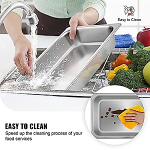 Mophorn 4 Pack Hotel Pan 3.7" Deep Steam Table Pan Full Size with Lid 20.8" L x 13" W Hotel Pan 22 Gauge Stainless Steel Anti Jam Steam Table Pan