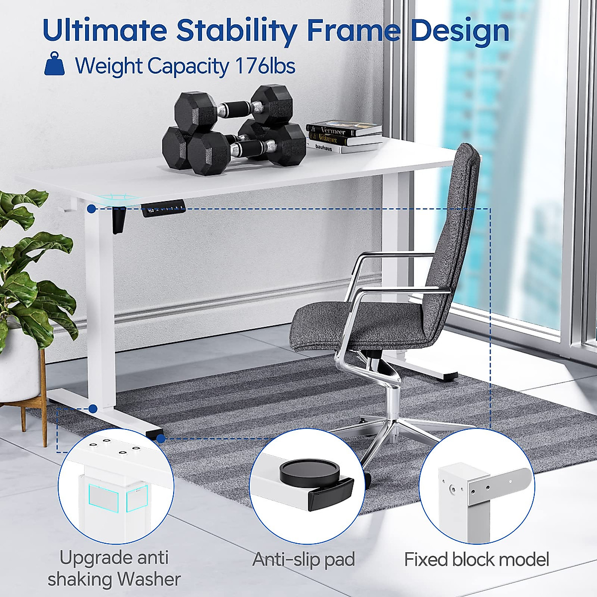 Standing Desk, Height Adjustable Desks with Powerful Motor and Cable Management,electric Sit Stand Desk with Hight Preset Design for Home Office Use 55x24 in White