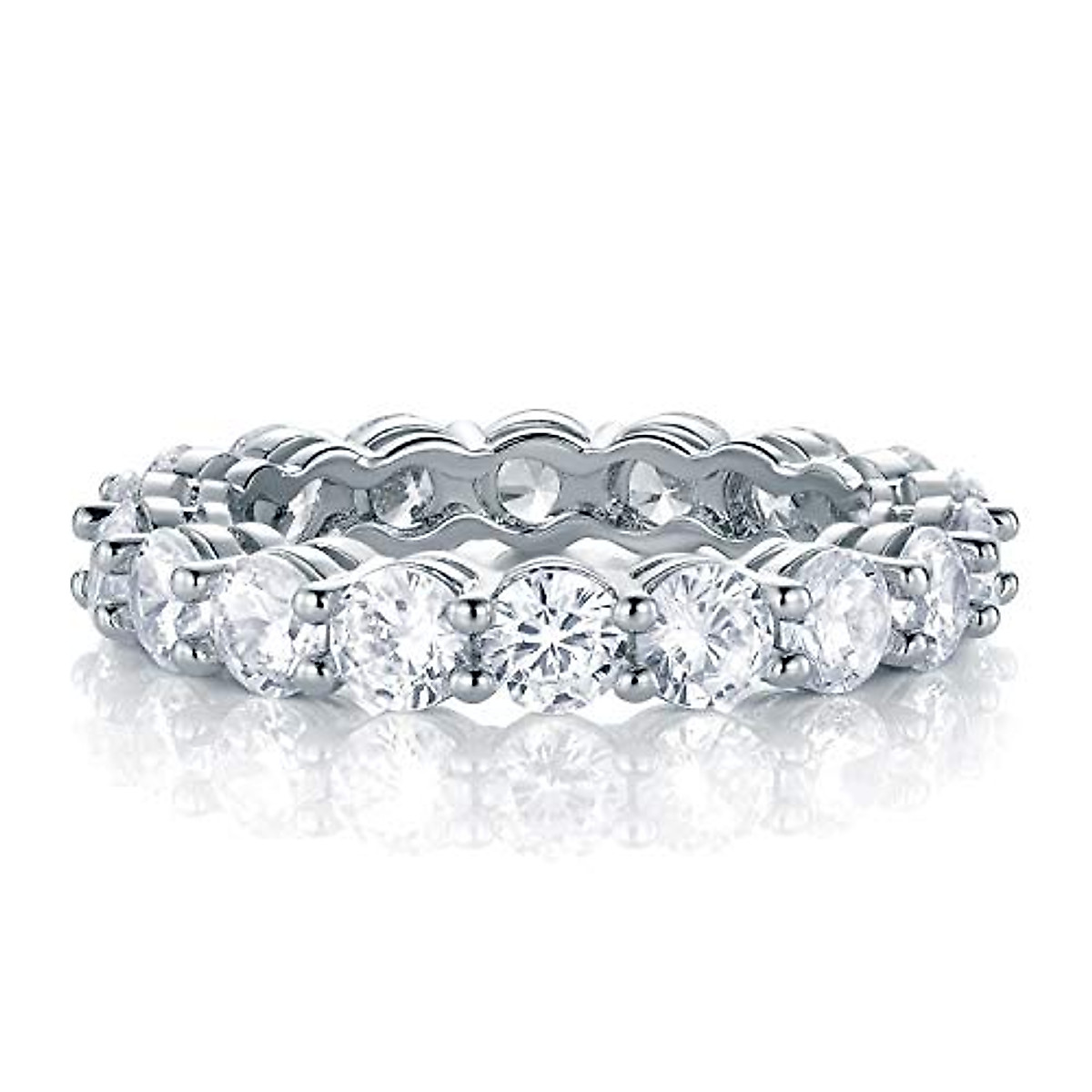 Gemsme 18K White Gold Plated Tennis Necklace/Bracelet/Earrings/Band Ring Sets Pack of 4 (10)