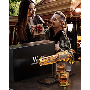 Whiskey Decanter Sets for Men, 20.3 Oz Decanter Set with 2 Glasses, Gifts for Men, Him, Dad, Brother, Birthday Gift Ideas from Daughter Son, Cool Liquor Dispenser for Home Bar