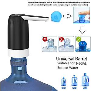 Myvision 5 Gallon Jug Portable Water Dispenser, Water Bottle Pump 5 Gallon Water Dispenser, USB Charging Electric Drinking Portable Water Dispenser, 2-5 Gallon Water Bottle Switch-Black
