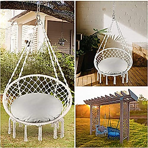Greenstell Hammock Chair, Macrame Swing with Cushion and 304 Stainless Steel Hanging Kits, Max 330Lbs Hanging Cotton Rope Swing Chair, for Indoor, Outdoor, Home, Patio, Yard (Beige)