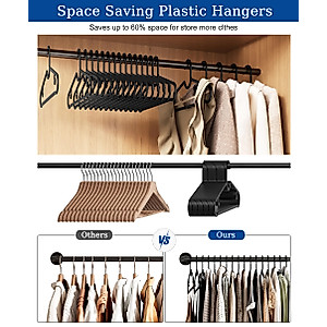 GETORO Plastic Hangers 100 Pack, Non Slip Space Saving Clothes Hanger with Hooks, Heavy Duty Black Hangers for Closet
