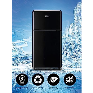 WANAI Compact Refrigerator 3.2 Cu.Ft Retro Mini Fridge With Freezer 2 Door Mini Refrigerator with 7 TEMP Modes, Removable Shelves, LED Lights, Ideal for Apartment Camper Dorm and Office, Black