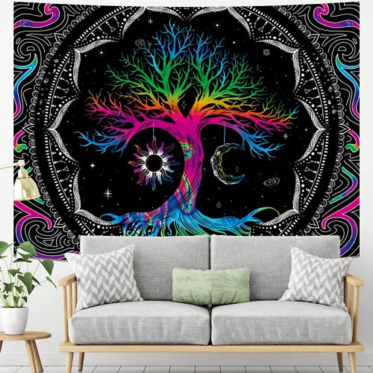 DIGHEIGG Trippy Tapestry Room Decor, Tree of Life Tapestry for Bedroom Aesthetic Moon and Sun Bohemian Boho Tapestries Wall Hanging for Room (51.2 x 59.1 inches)