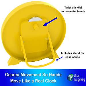 WISE HEDGEHOG Kids Telling Time Practice Learning Clock, 4 Inch Size Teaching Handheld Analog Clock, Geared Movement Makes Fingers Move Like Real Clocks, for School Classrooms and Homeschool Supplies