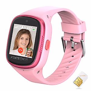 PTHTECHUS 4G Smartwatch Phone for Children - Kids Smart Watch with WiFi, Dail, Voice Messages & Video Calls, GPS Location, Students School Mode, SOS, Camera and Pedometer for Boys Girl Present